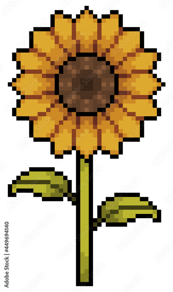 Pixel art sunflower item for 8bit game on white background Stock ...