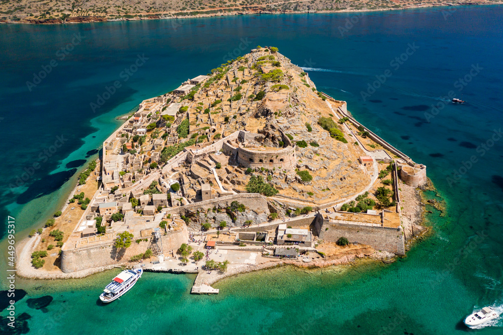 Aerial view of the leper colony and former Venetian fortress island of ...