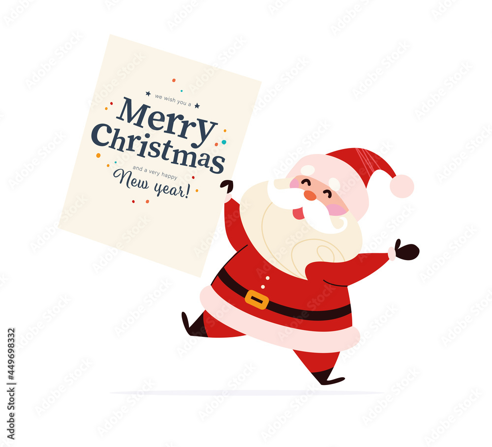 Merry Christmas congratulation banner with funny Santa Claus character ...