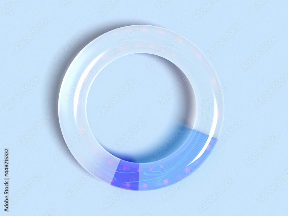 3D rendered chart with blue segments and one big transparent part ...
