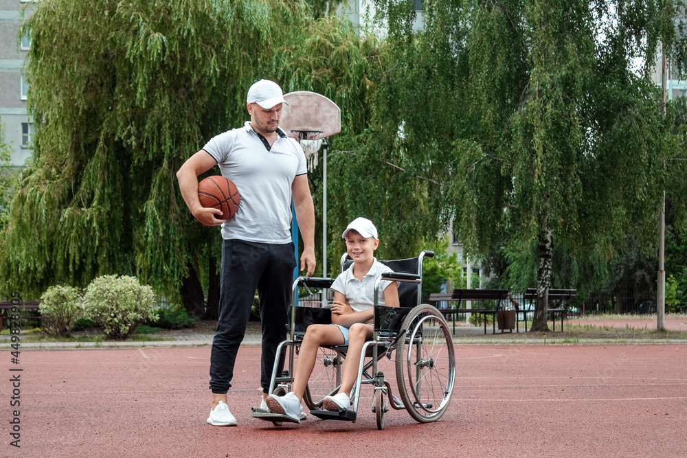 Wheelchair concept, disabled child, father and son, full life ...