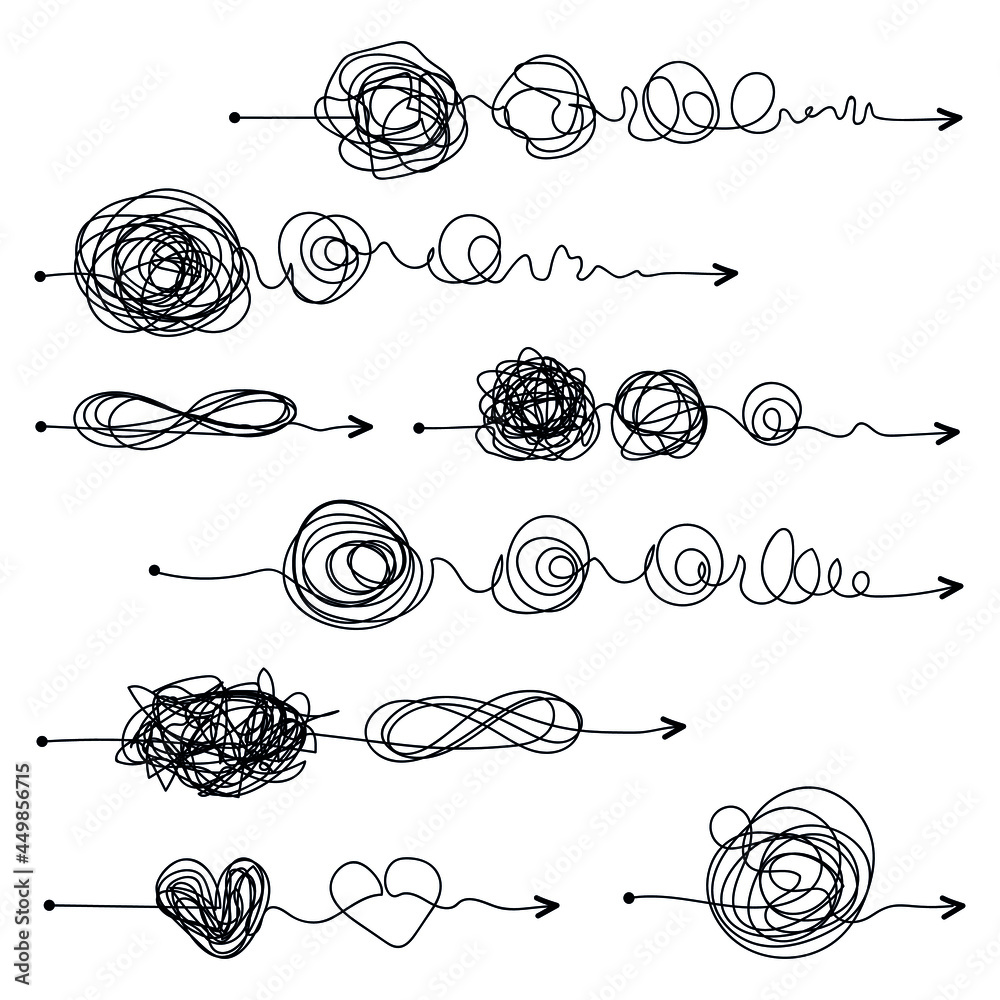 Set of abstract complex messy connected lines as chaos resolution ...