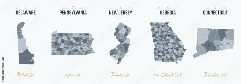 Vector set 1 of 10 Highly detailed silhouettes of US state maps ...