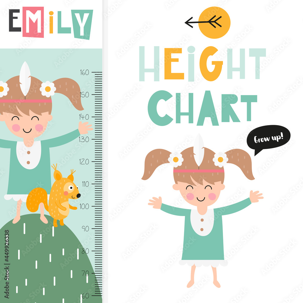 Kids height chart with cute woodland characters. Heights for school ...