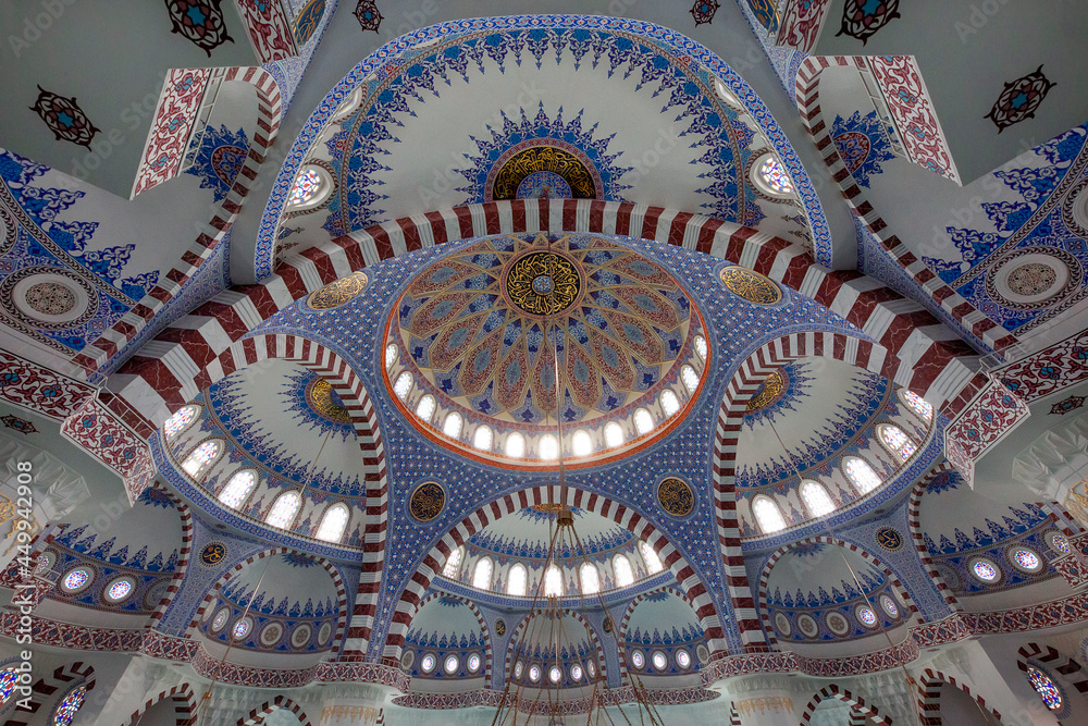 Central Mosque of Imam Sarakhsi through the arches in its courtyard, in ...