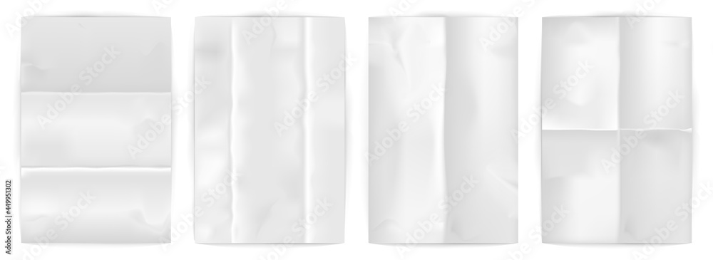 Set of blank wrinkled paper on white background. Realistic white empty ...