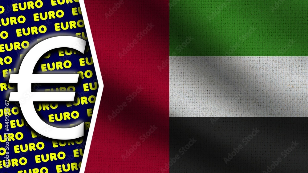 United Arap Emirates Realistic Wavy Flag, Euro Logo and Titles, Circle ...