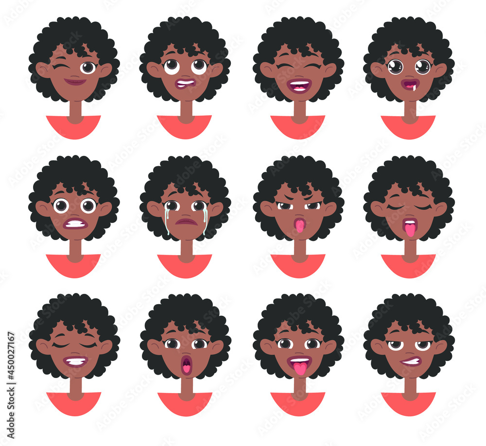 Emotional women emoji. Cartoon style illustration female emoticon ...