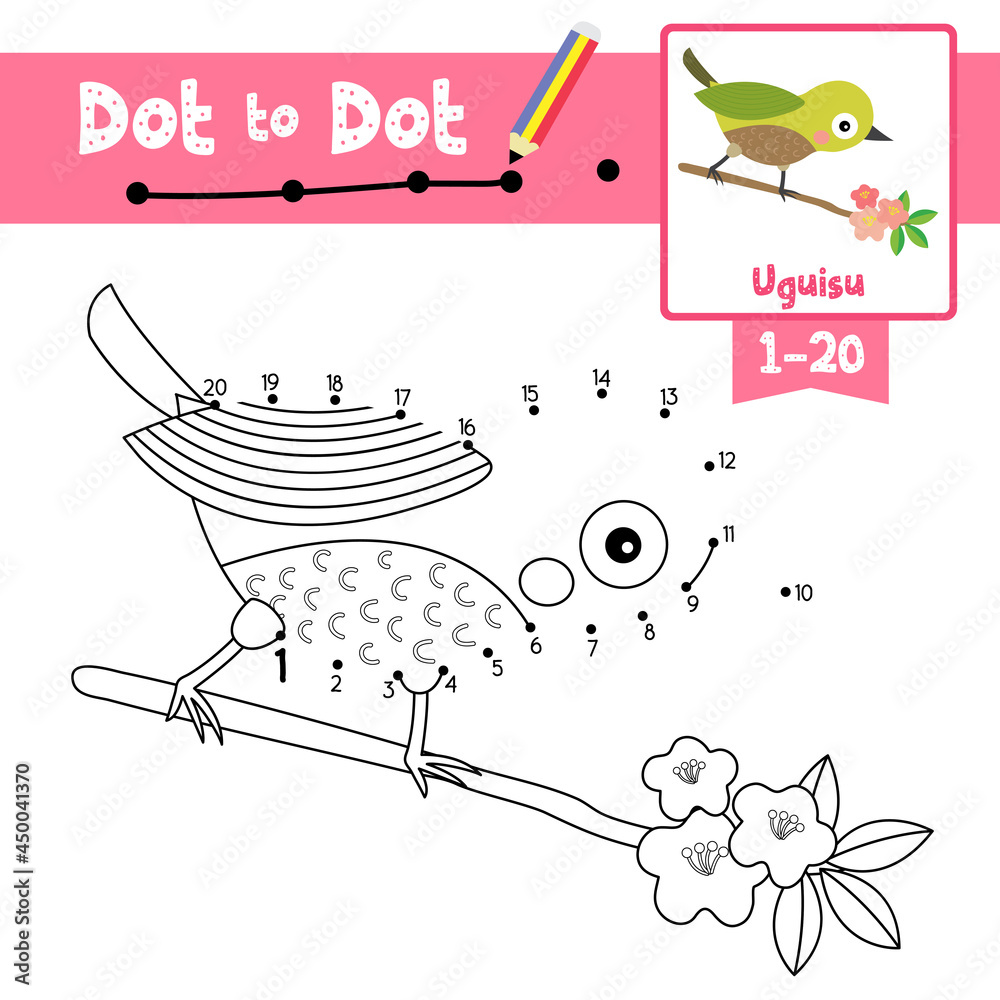 Dot to dot educational game and Coloring book Uguisu bird animal ...