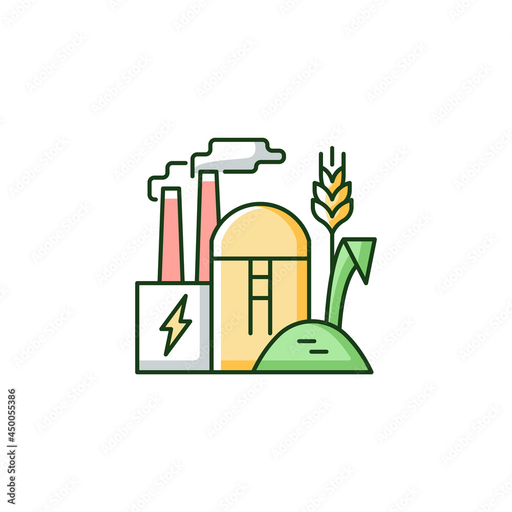 Production of biomass energy RGB color icon. Alternative energy made ...