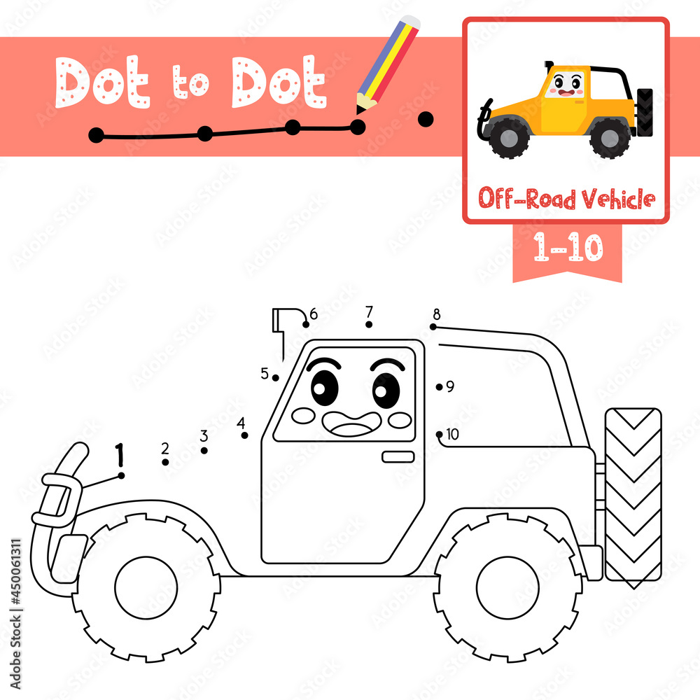 Dot to dot educational game and Coloring book off-Road Vehicle cartoon ...