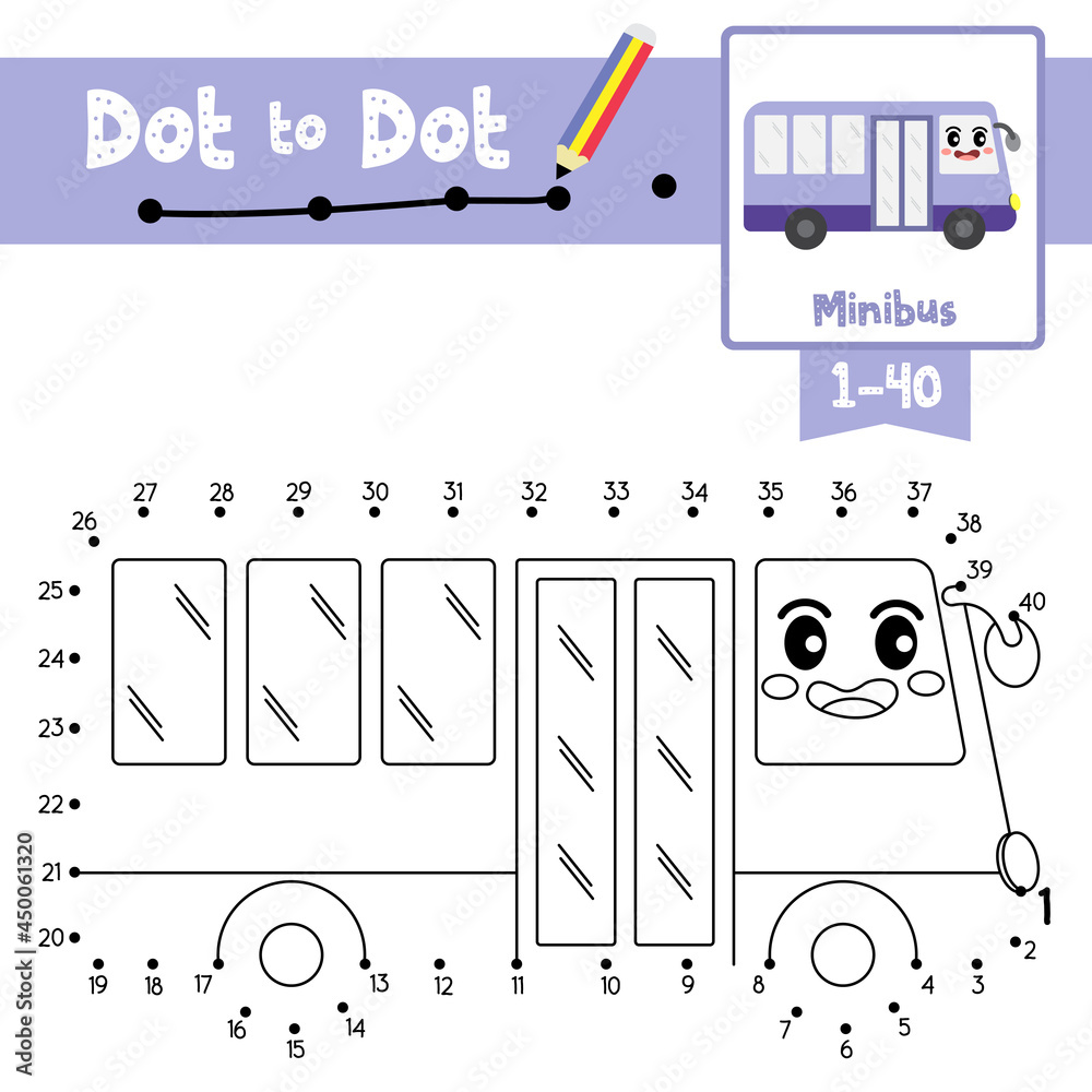 Стоковий вектор Dot to dot educational game and Coloring book Minibus ...