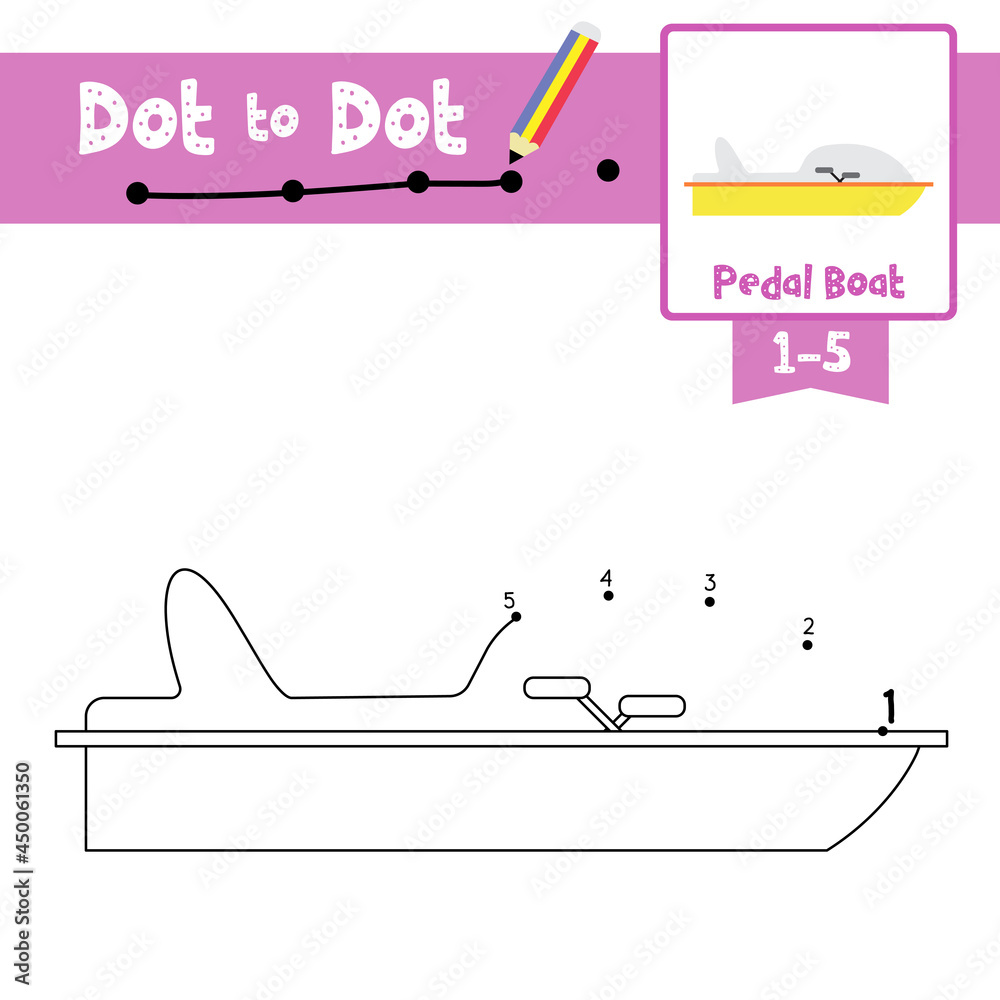 Dot to dot educational game and Coloring book Pedal Boat cartoon ...