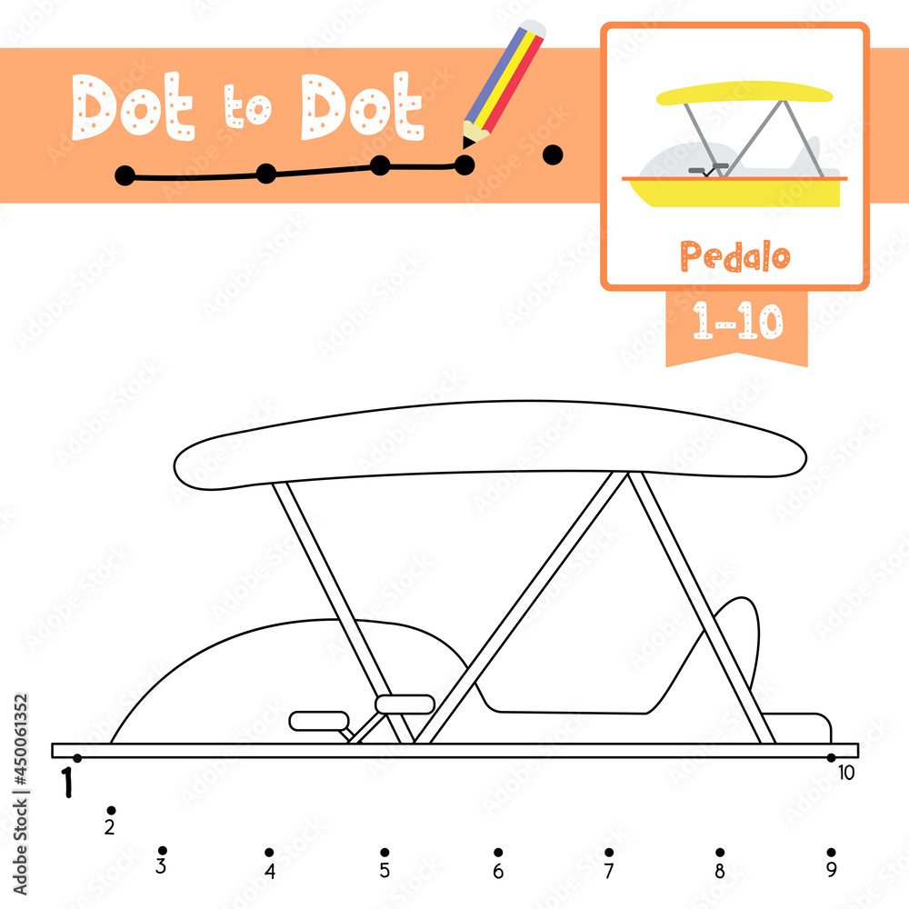 Dot to dot educational game and Coloring book Pedalo cartoon character ...