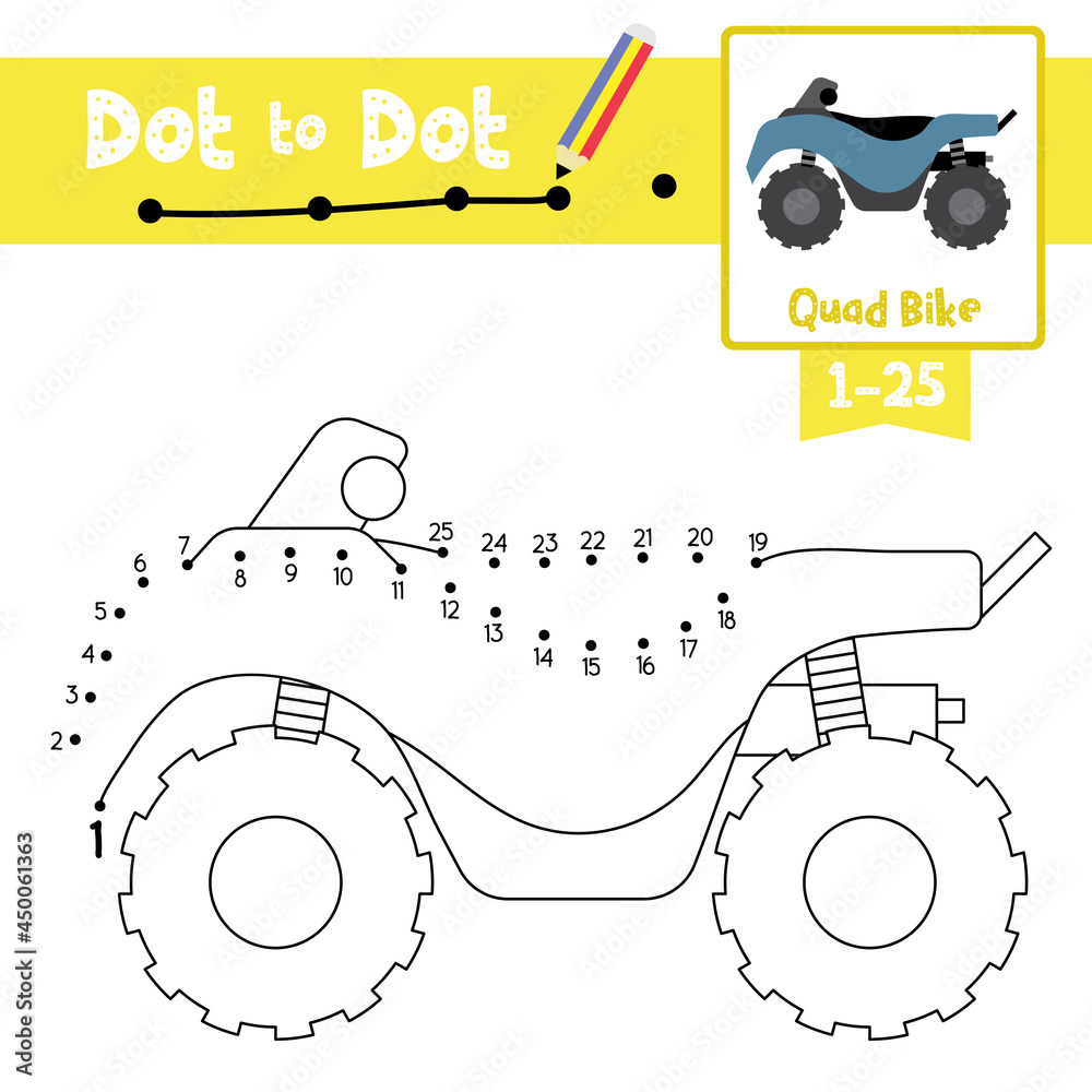 Dot to dot educational game and Coloring book Quad Bike cartoon ...