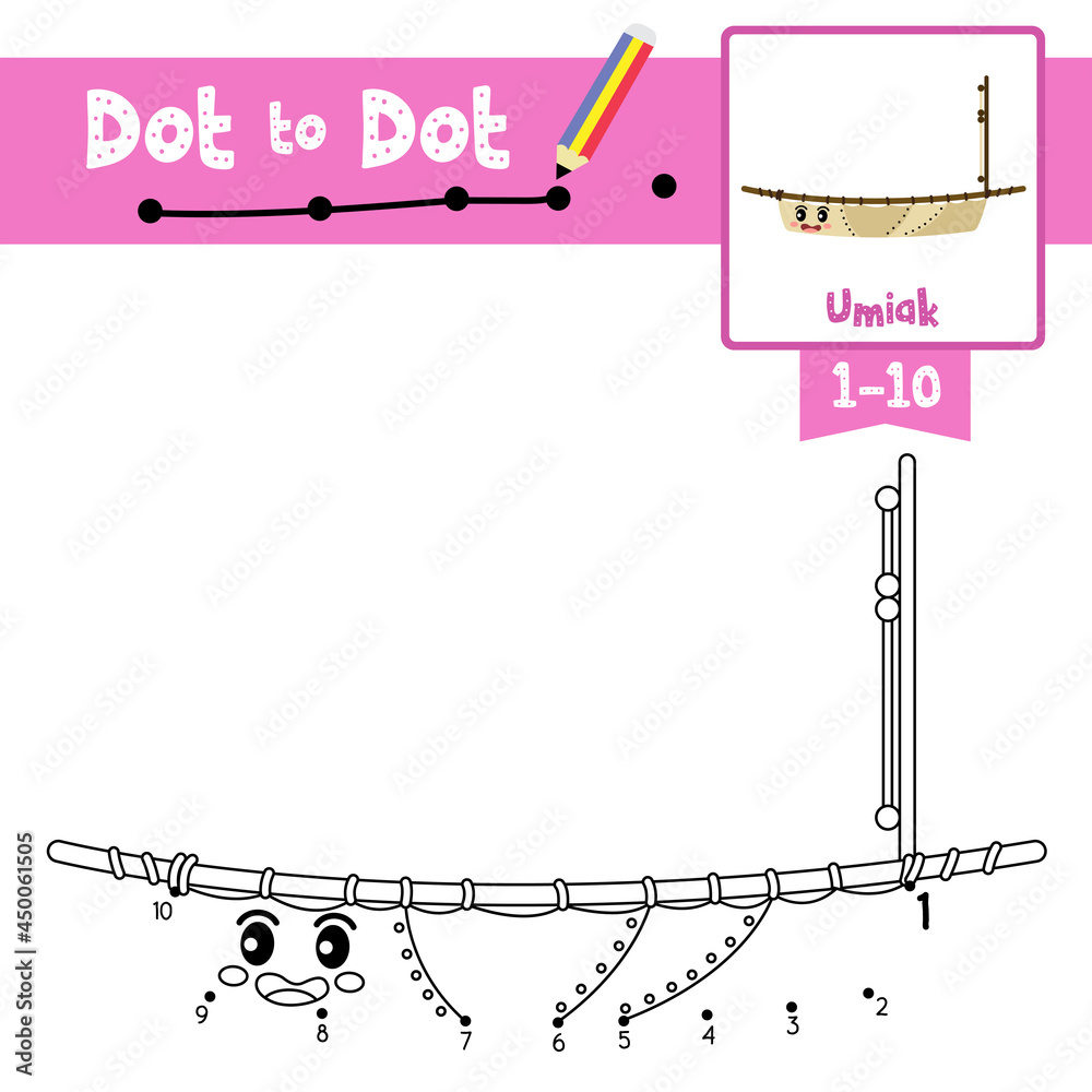 Dot to dot educational game and Coloring book Umiak cartoon character ...
