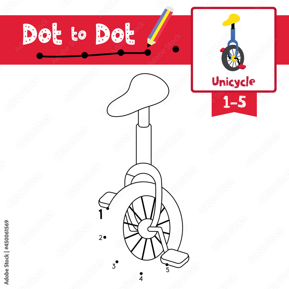 Dot to dot educational game and Coloring book Unicycle cartoon ...