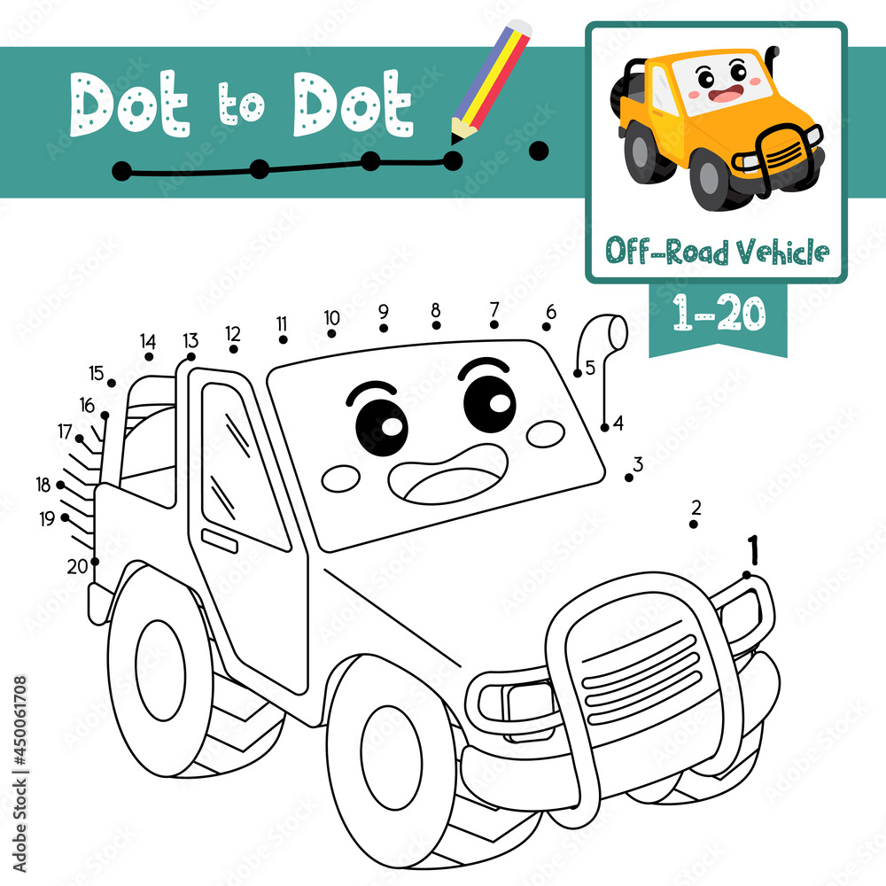 Dot to dot educational game and Coloring book off-Road Vehicle cartoon ...