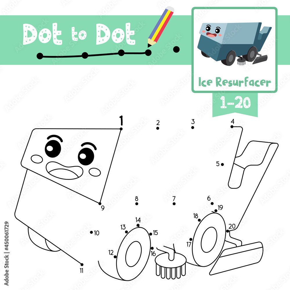 Dot to dot educational game and Coloring book Ice Resurfacer cartoon ...