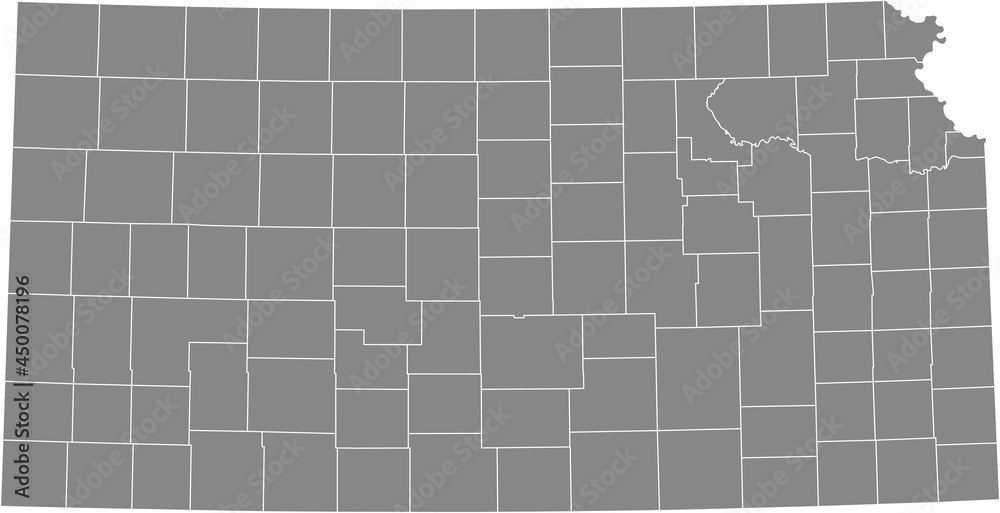 Gray vector map of the Federal State of Kansas, USA with white borders ...