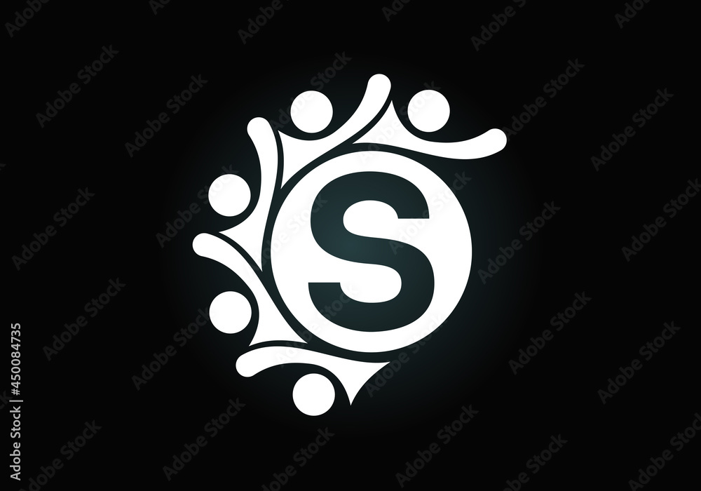 Initial S monogram alphabet with connecting people. Team, cooperation ...