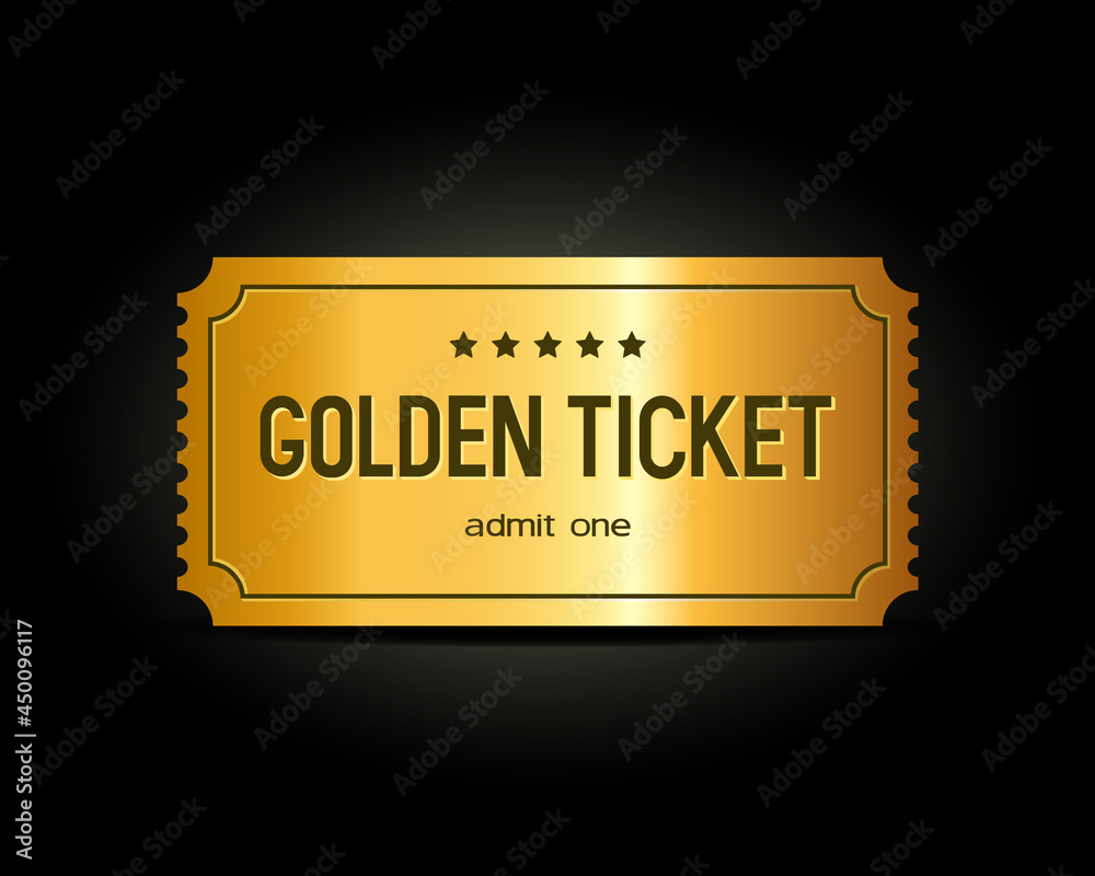 3d golden tickets. Three-dimensional golden ticket with stars and the ...
