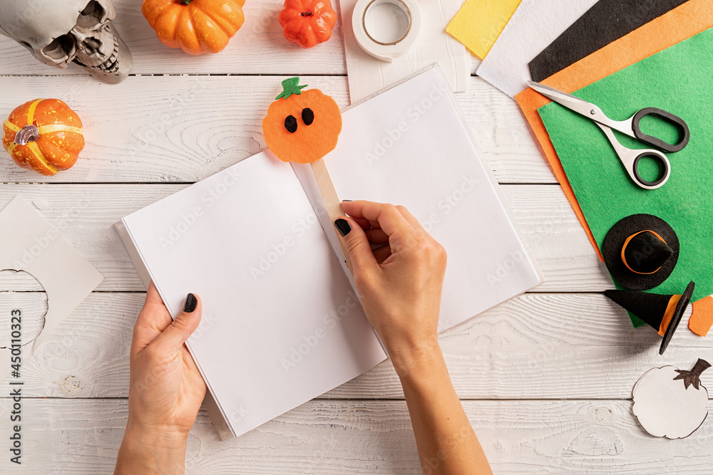 Step by step instruction of making halloween bookmark DIY pumpkin craft ...