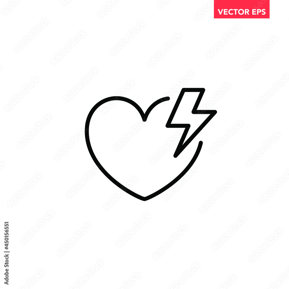 Black single heart attack line icon, simple cardiac charging flat ...