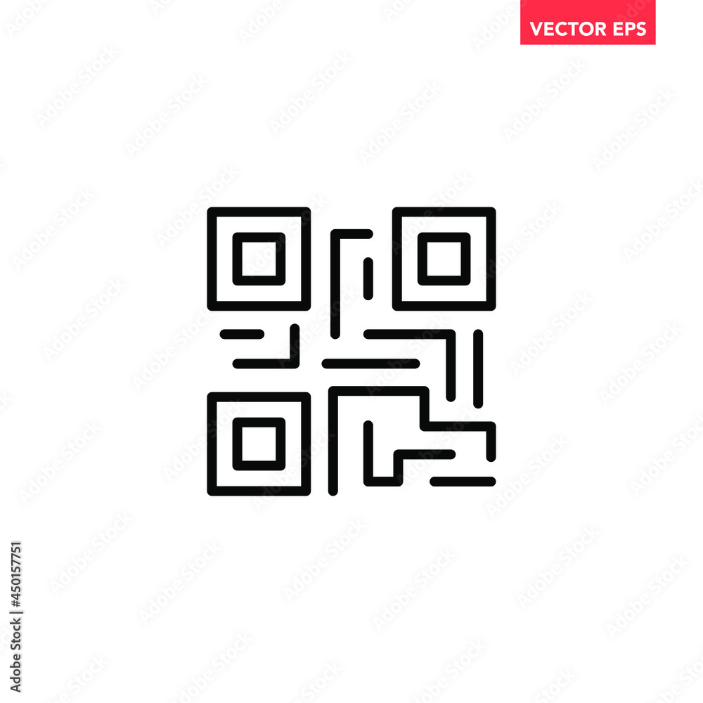 Black single QR code on phone screen line icon, simple business coding ...