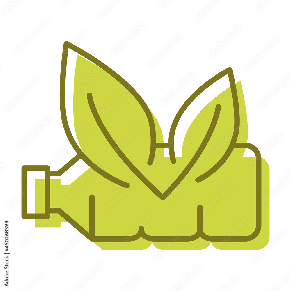 Vector de Stock Biodegradable plastic, sign. Icon of plastic bottle with green leaves. Turns to ...