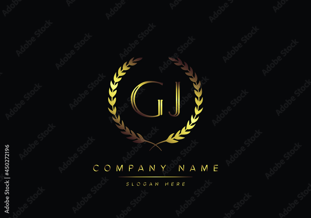 Alphabet letters GJ monogram logo, gold color, luxury style Stock ...