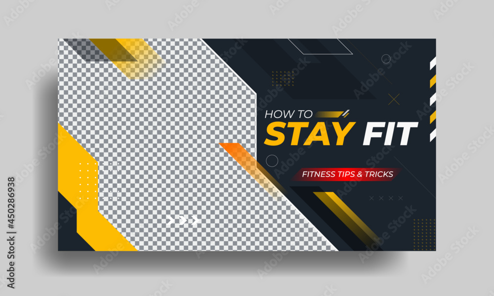 Gym fitness youtube thumbnail template design Stock Vector | Adobe Stock