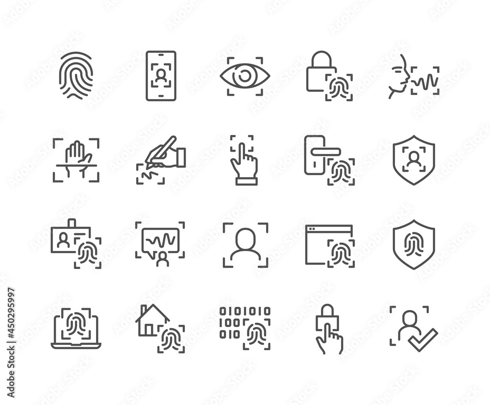 Simple Set of Biometric Related Vector Line Icons. Contains such Icons ...