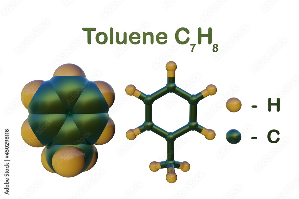 Structural Chemical Formula And Molecular Model Of Toluene Or Methylbenzene An Aromatic