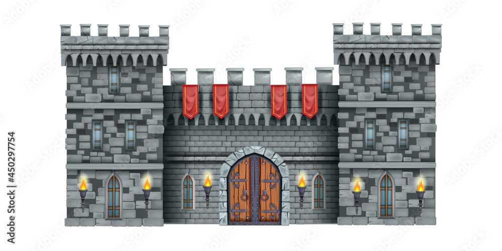 Stone castle wall vector background, medieval brick gate, old town ...