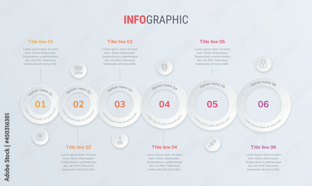 Red vector infographics timeline design template with rounded elements ...