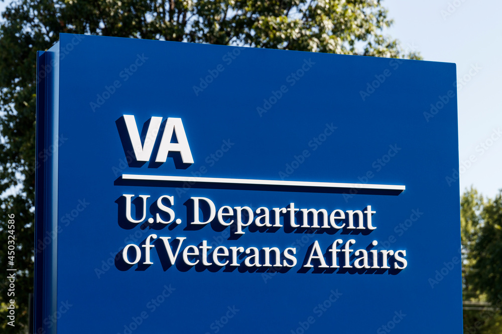 Veterans Affairs signage and logo. The VA provides healthcare services ...