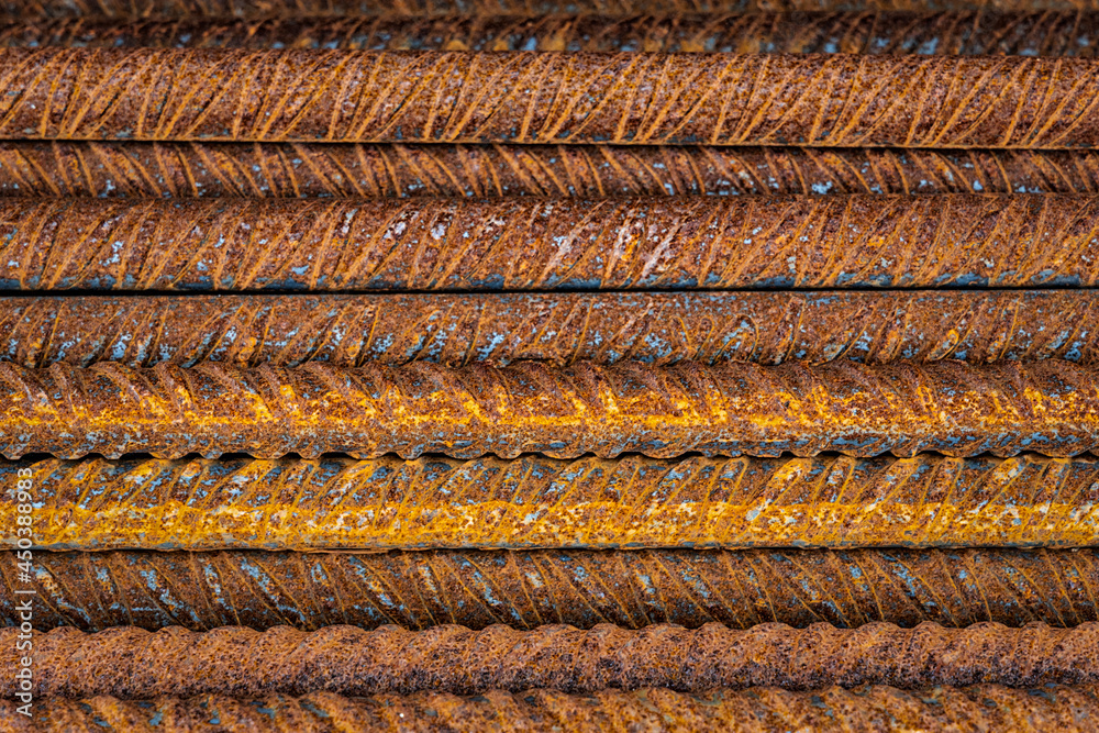 Pattern of Rusty Reinforced Steel Bars in a Stack with Contrast Stock ...