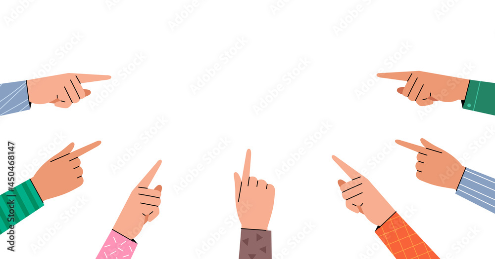 Hand pointing gesture. Raised hands with a pointing finger.Several ...