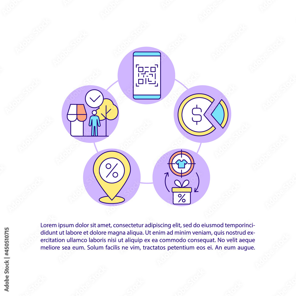 QR code scans and reward for visiting stores concept line icons with ...