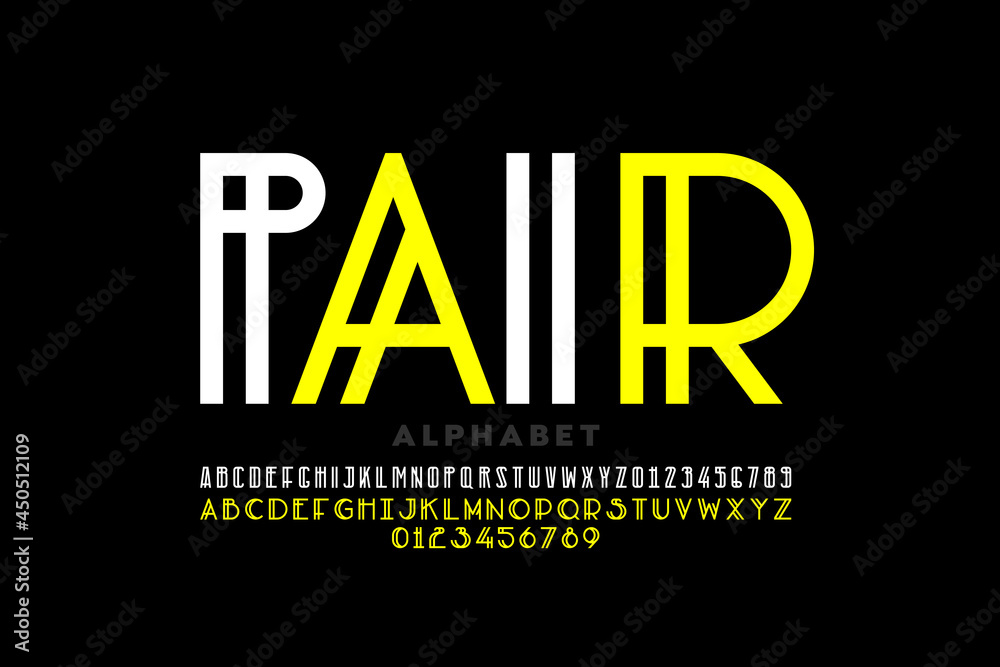 Double style font, alphabet letters and numbers vector illustration ...