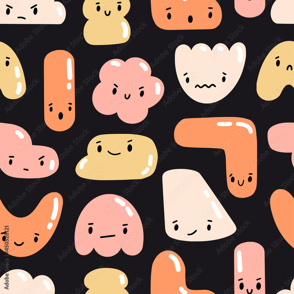 Childish little doodles seamless pattern. Kawaii tiny abstract shapes ...