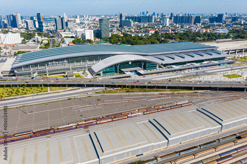 Aerial view of Bang Sue Grand Station Bangkok Thailand. Expressway ...