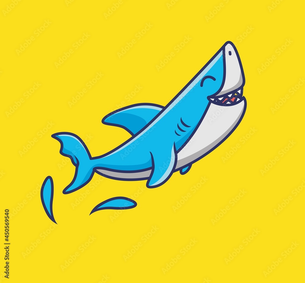 Cute Cartoon baby Shark mascot icon logo. Laughing and smile shark ...