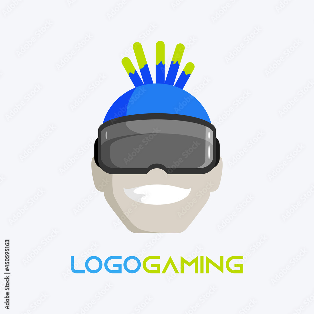 vector logo for gamer with blue dreadlocks hair and smiling face ...
