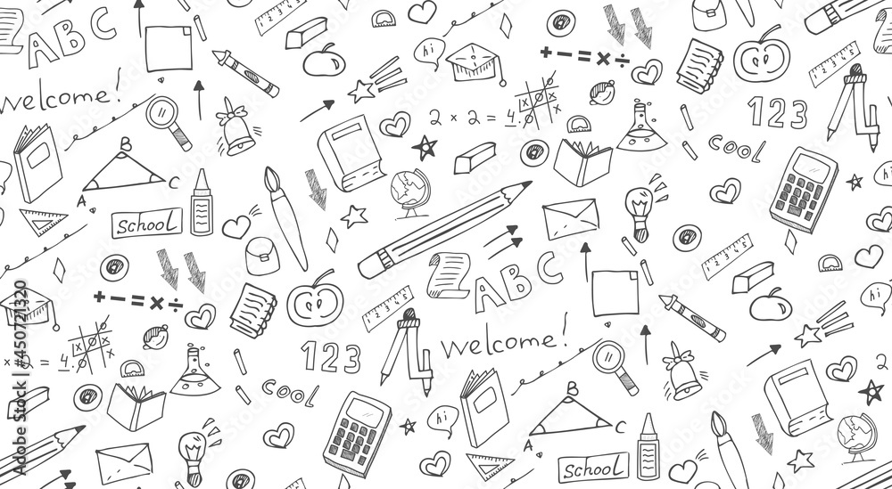 seamless pattern with hand drawn school, doodle and back to school ...