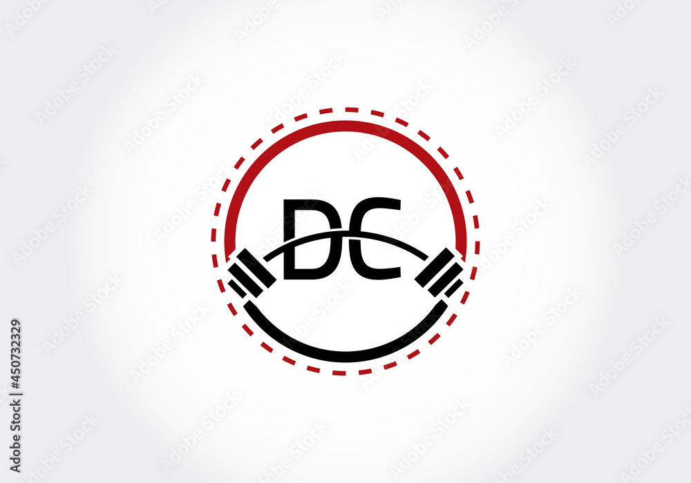 Initial DC Letter alphabet with a barbell. Lifting vector logo design ...