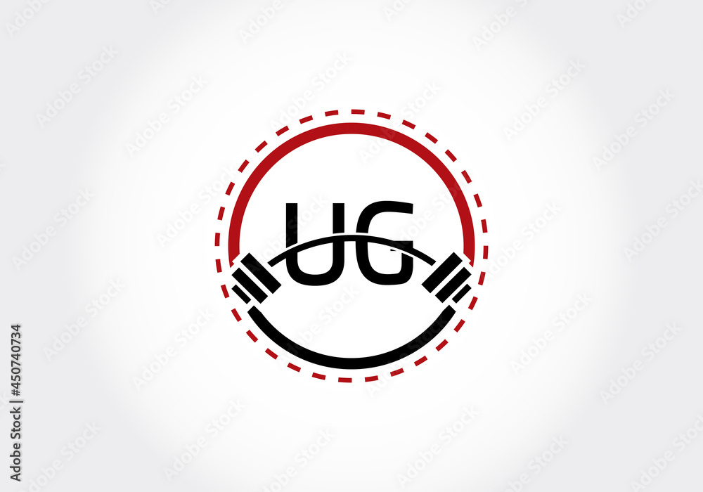 Initial UG Letter alphabet with a barbell. Lifting vector logo design ...