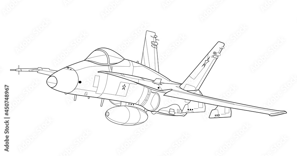 Adult military aircraft coloring page for book and drawing. Vector ...