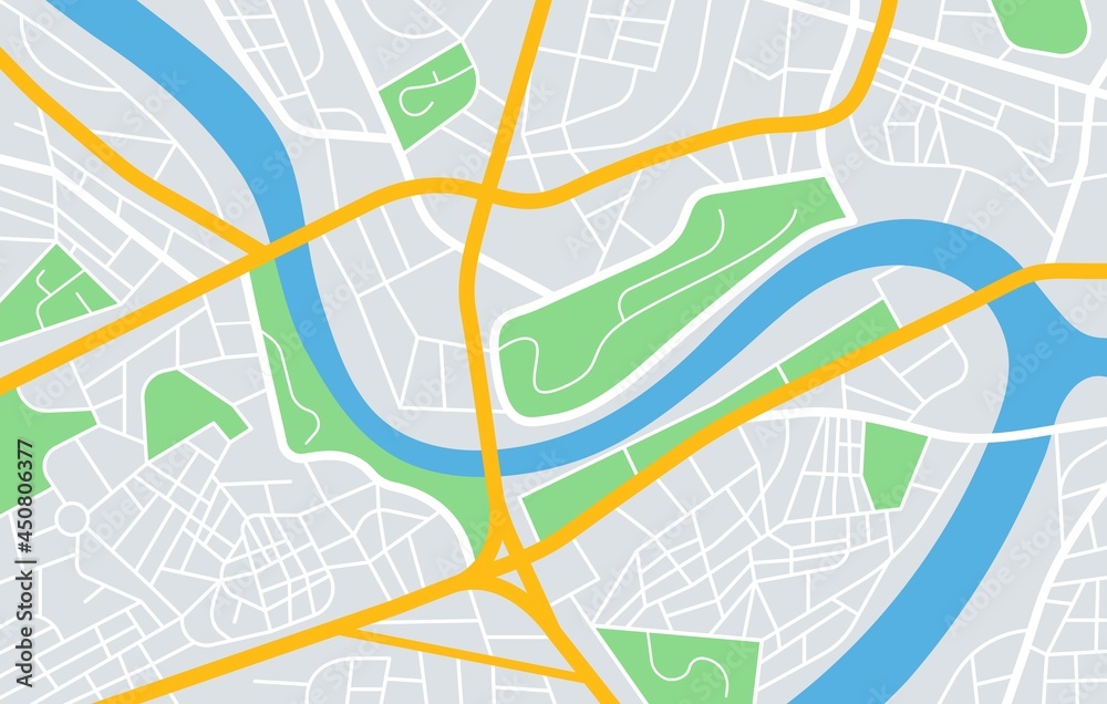 Vektor Urban city map, town streets gps navigation. Downtown map with ...